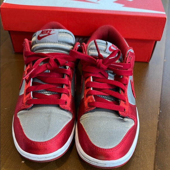 Nike | Shoes | Satin Red And Grey Nike Dunks Women Size 7 | Poshmark